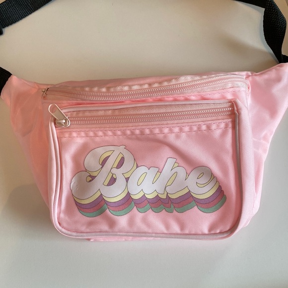 Bags | Babe Fanny Packbelt Bag In Pink With Multi Color Writing Clean | Poshmark